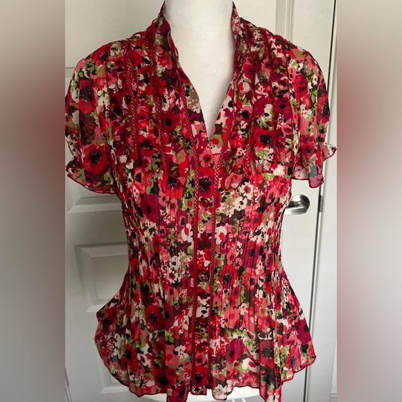 new york city desing co | Tops | 99s Red Floral Blouse With A ...